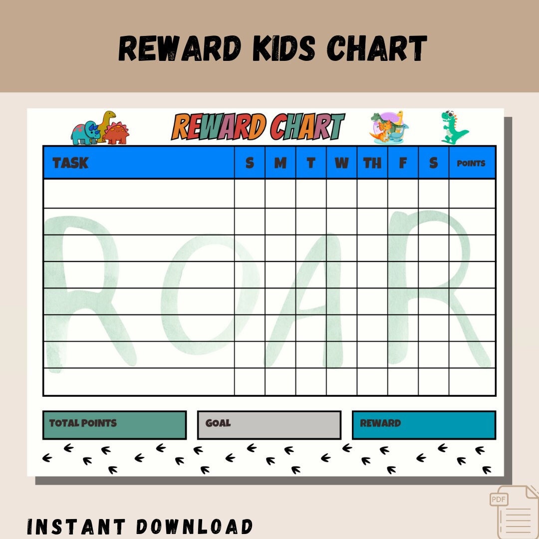 Printable Dinosaur Reward Chart for Kids Behavior Chart Kid's Positive ...