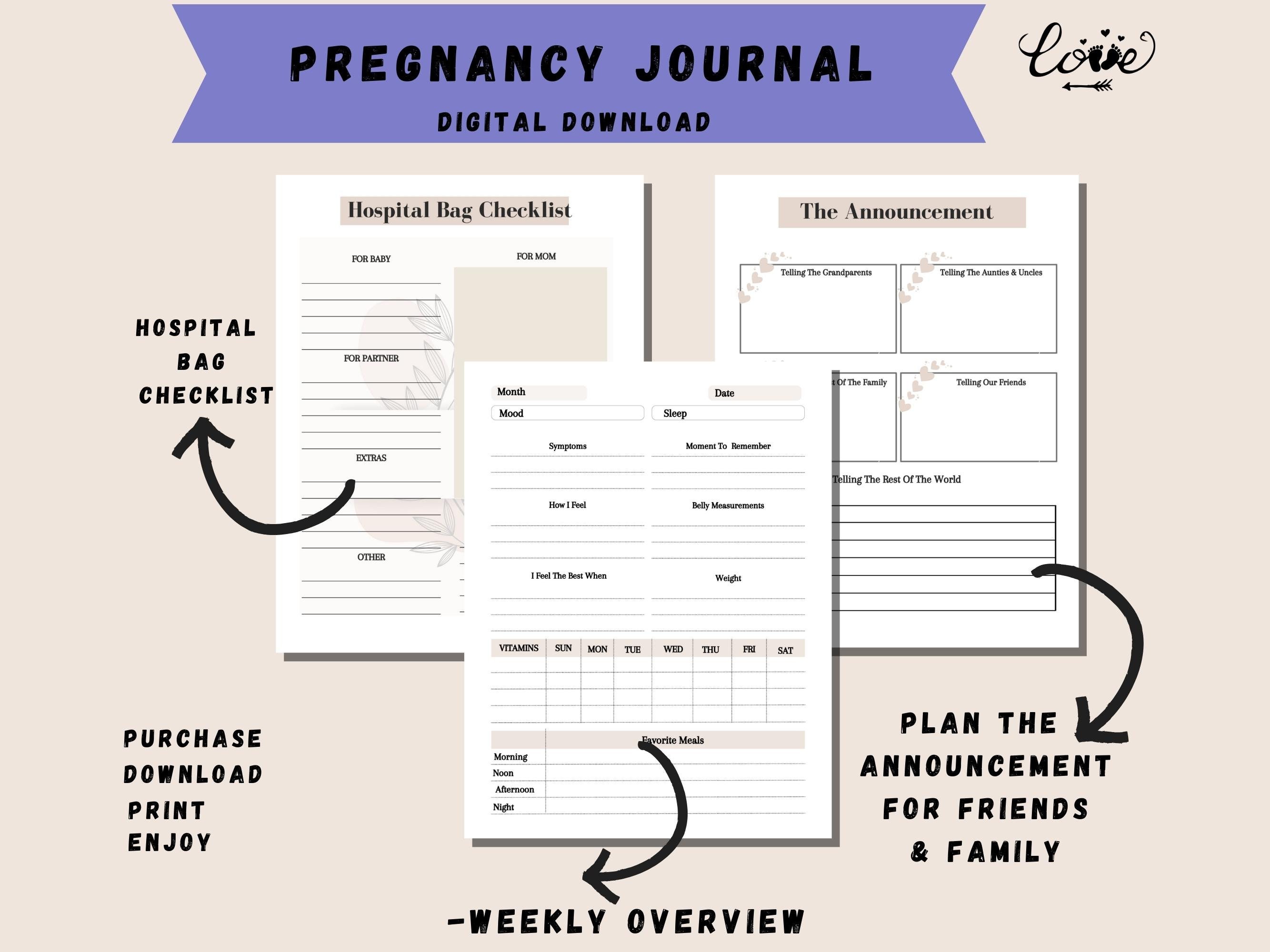 Printable Pregnancy Journal Planner for Moms Digital Download Weekly ...