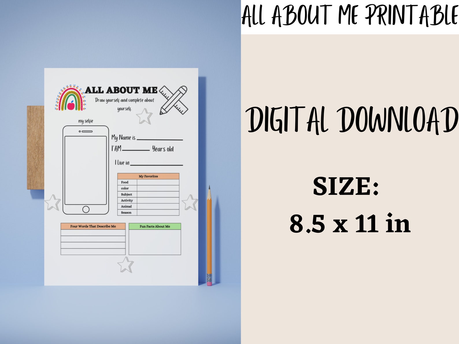 Back to School All About Me Student Worksheet First Day of School About ...