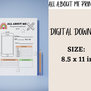 Back to School All About Me Student Worksheet First Day of School About ...