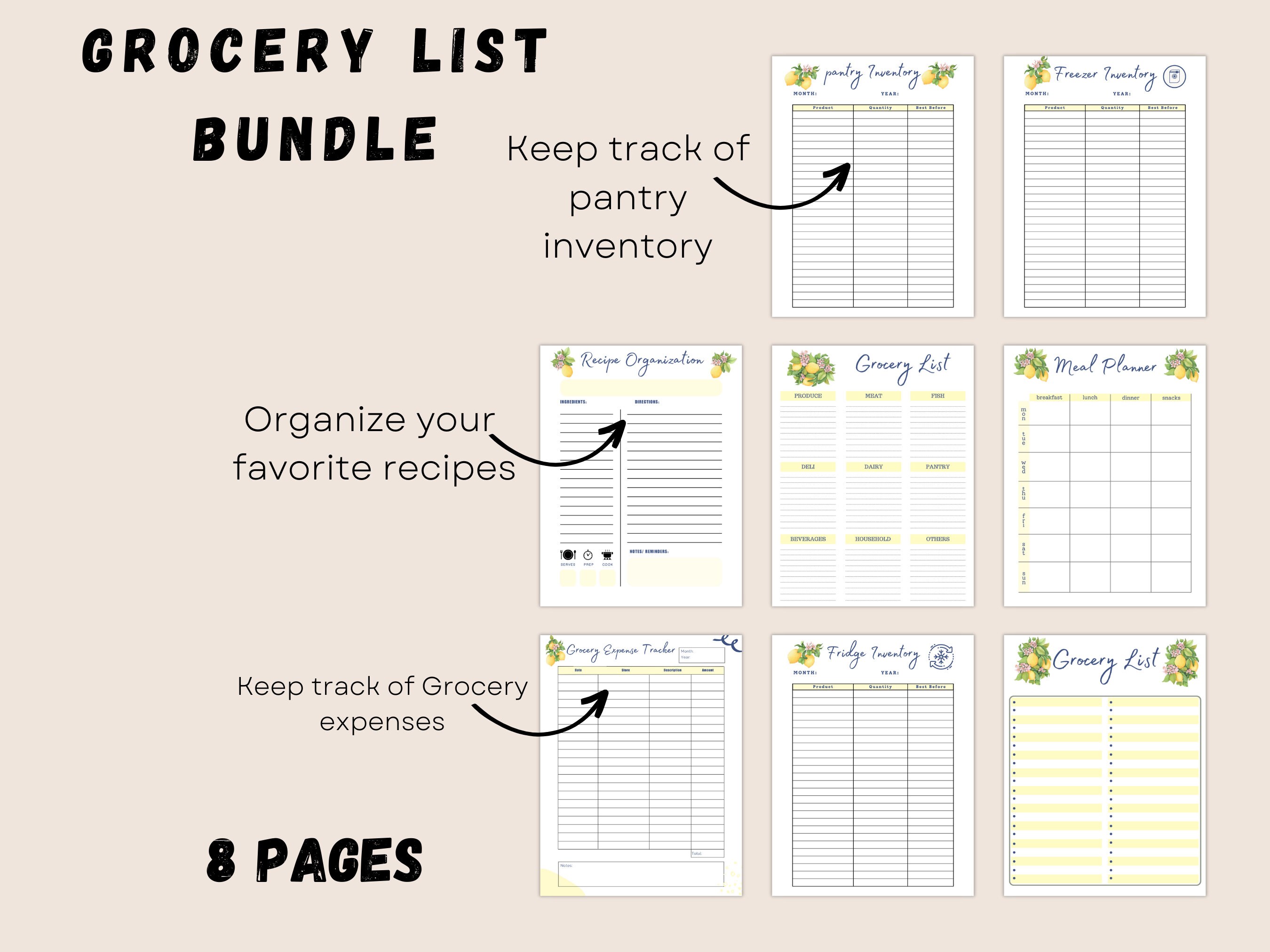 Grocery List-meal Planner Printable, Diary Meal Tracker, Weekly ...
