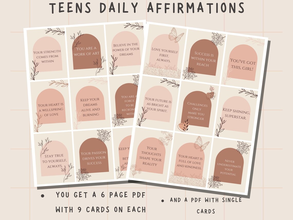 Positive Affirmation Cards for Teen Girls, I Am Affirmations, Teen Self ...