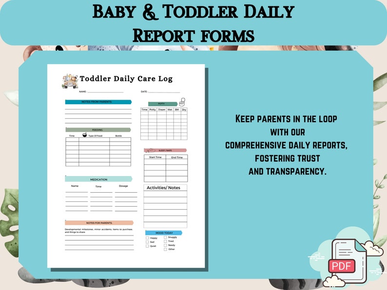 Childcare Daily Log Report Forms Baby and Toddler Activity Log Perfect ...