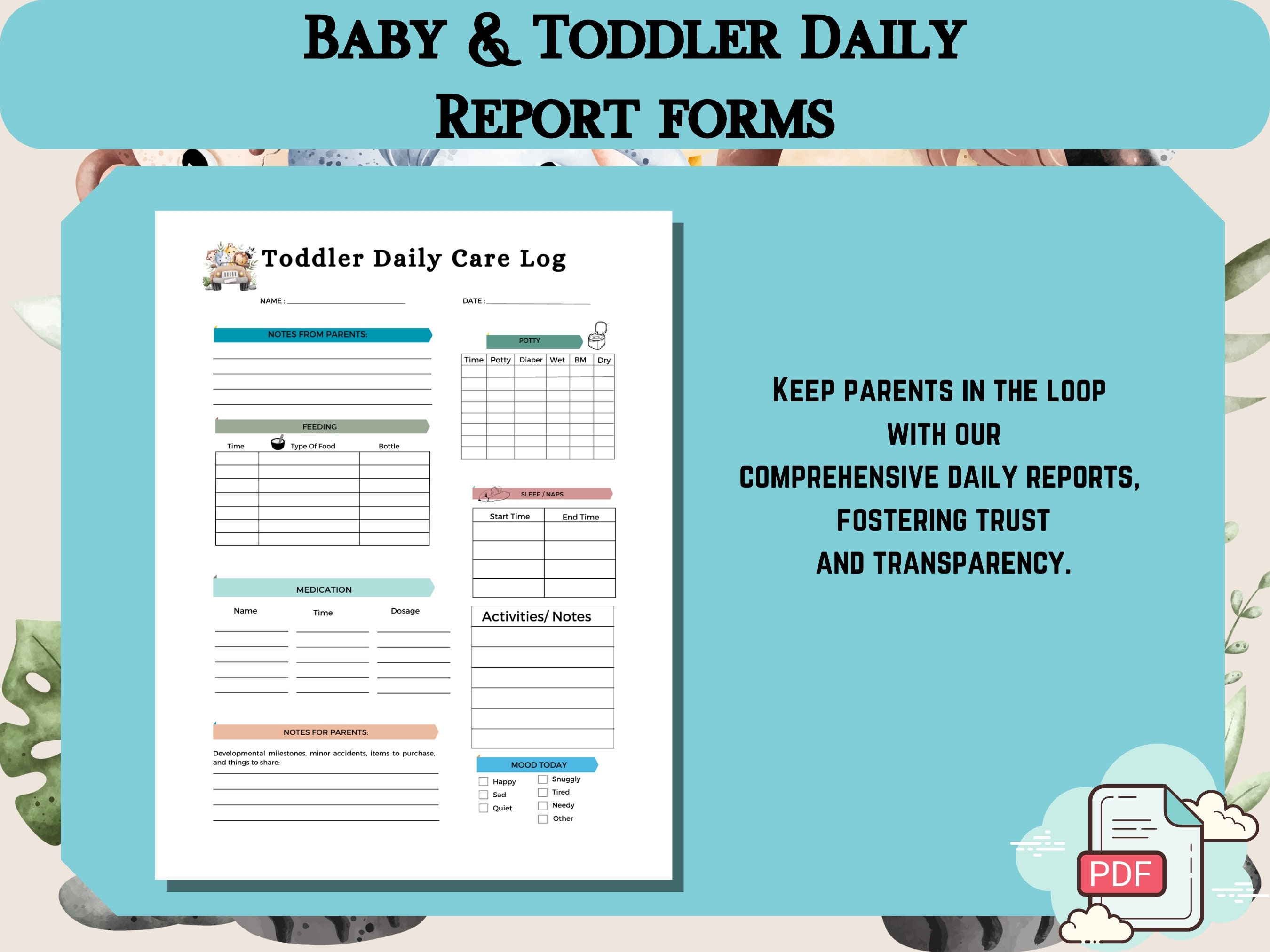 Childcare Daily Log Report Forms Baby and Toddler Activity Log Perfect ...