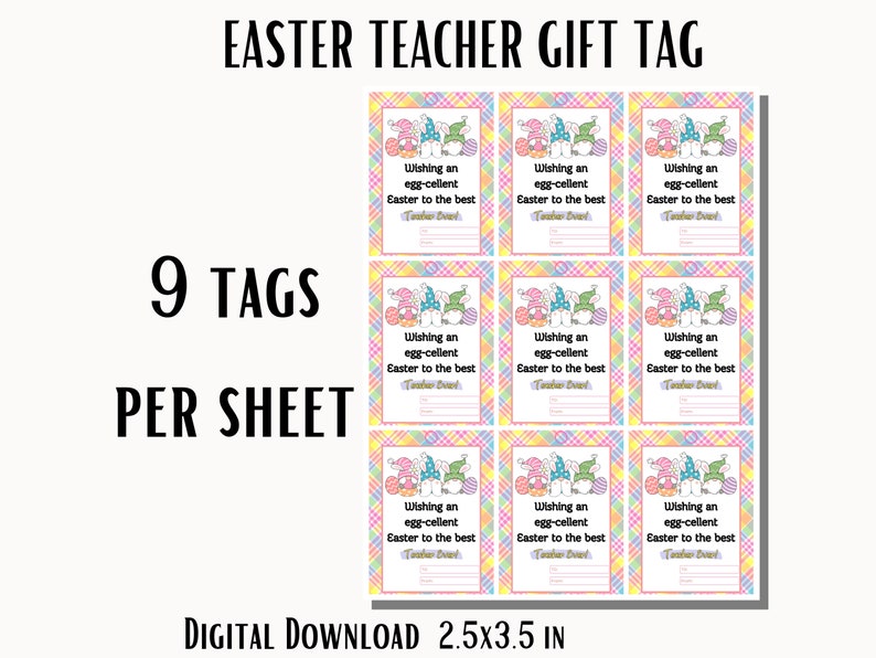 Easter Teacher Gift Tags, Bunny Favor Teacher Tags, Goodie Bag Tags ...