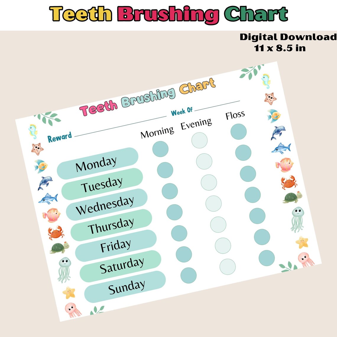 Printable Teeth Brushing Routine for Kids & Toddlers, Chore Chart Kids ...