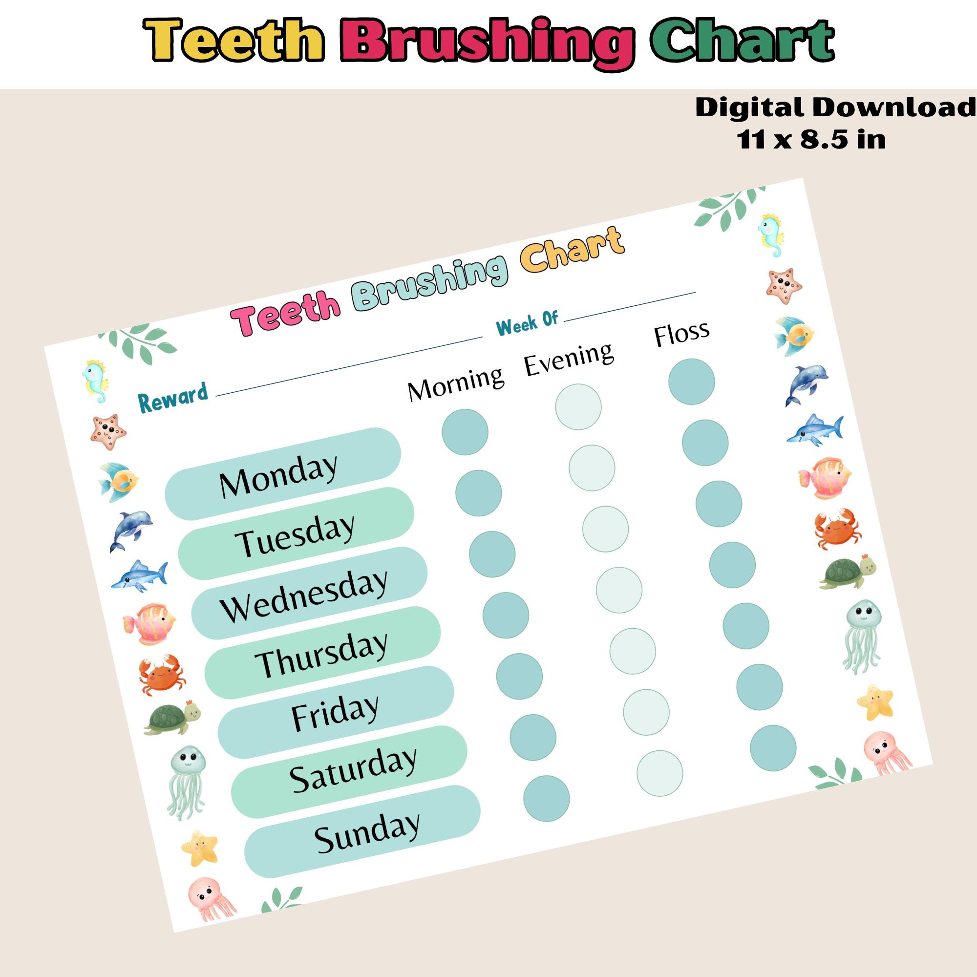 Printable Teeth Brushing Routine for Kids & Toddlers, Chore Chart Kids ...