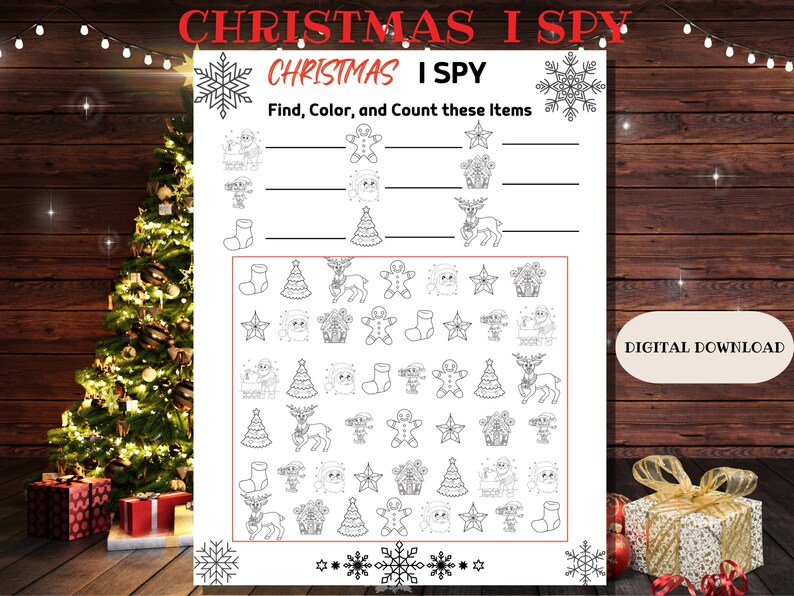 Christmas I Spy Printable Activity, Kid's Christmas Party Game, Busy ...