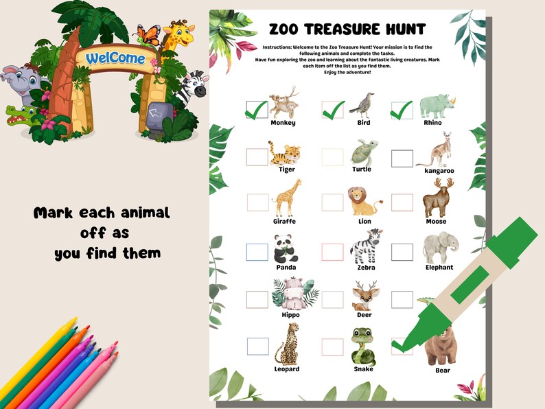 Zoo Treasure Hunt, Kid's Scavenger Hunt Activity, Family Trip to the ...