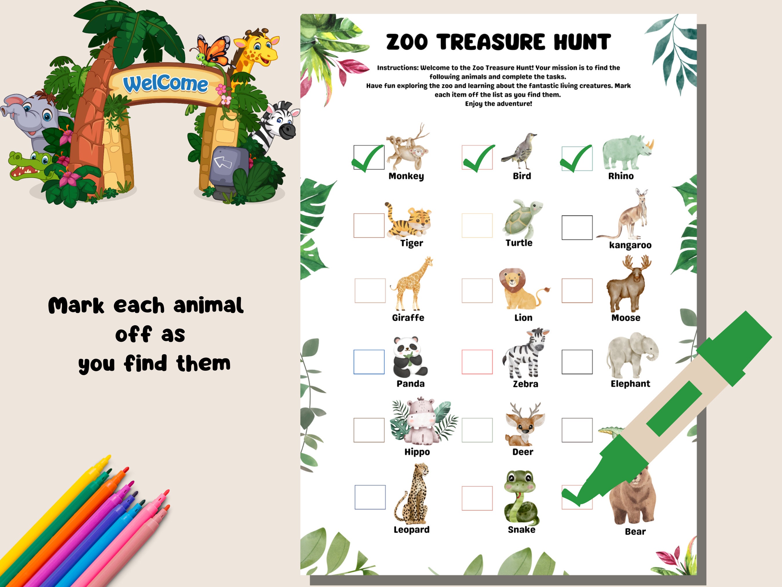 Zoo Treasure Hunt, Kid's Scavenger Hunt Activity, Family Trip to the ...