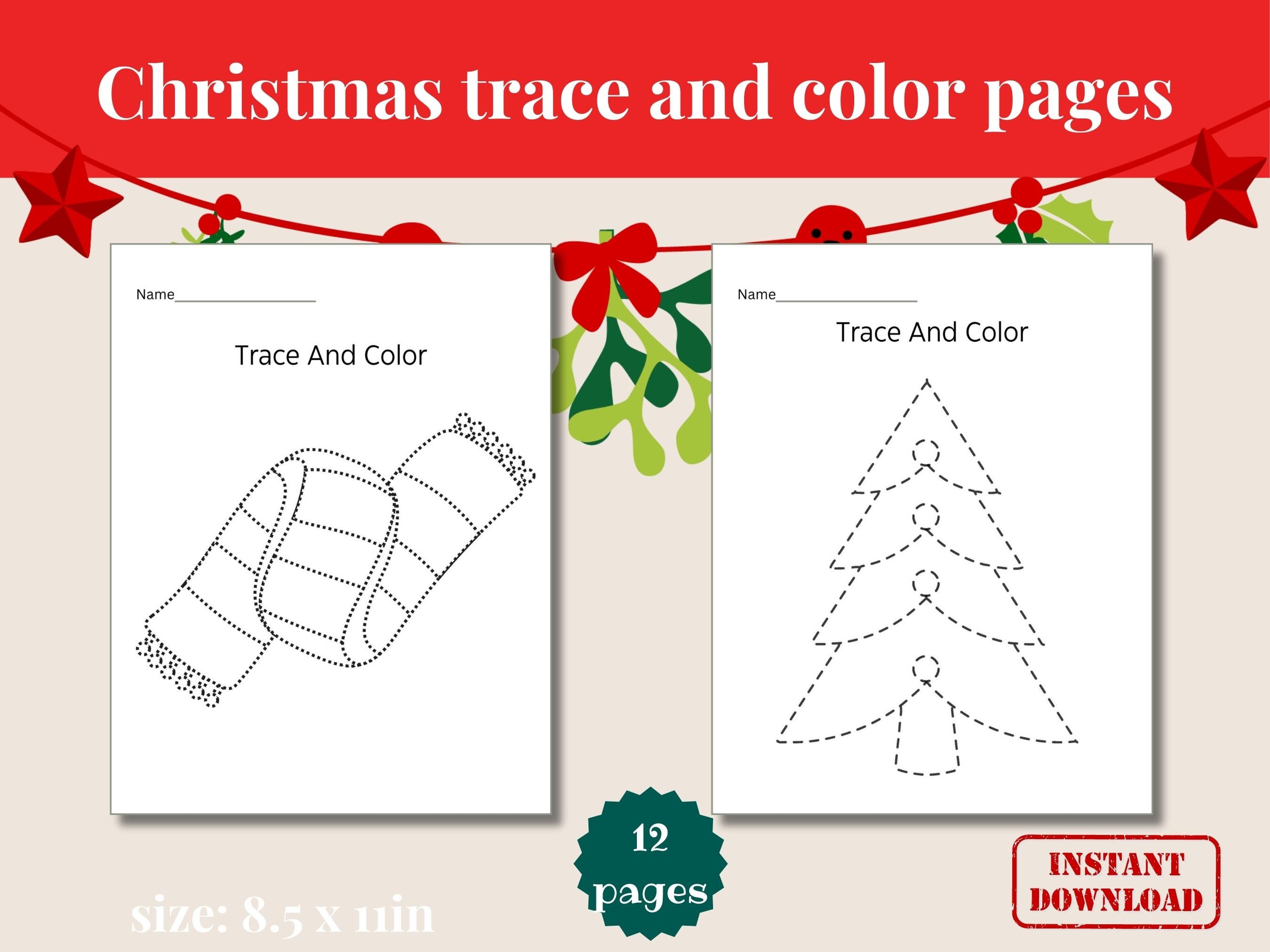 Christmas Tracing Practice Worksheets for Preschoolers and Handwriting ...