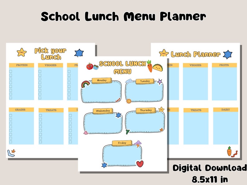 Back to School Lunch Menu Planner, Meal Planning for Kids, Perfect for ...
