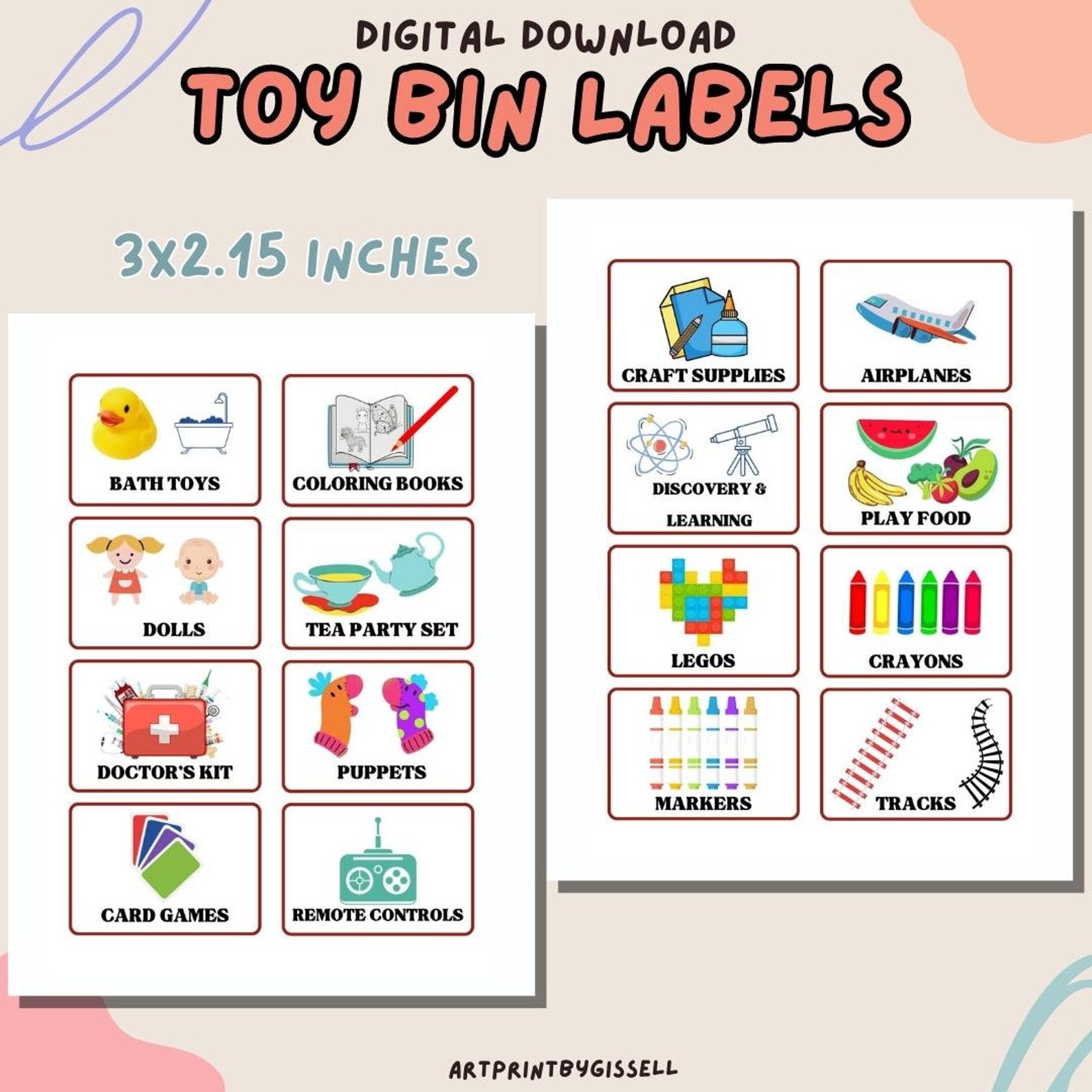 Toy Storage Bin and Organization Labels Printable Kid's Toys and Book ...