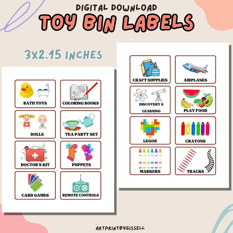 Toy Storage Bin and Organization Labels Printable Kid's Toys and Book ...