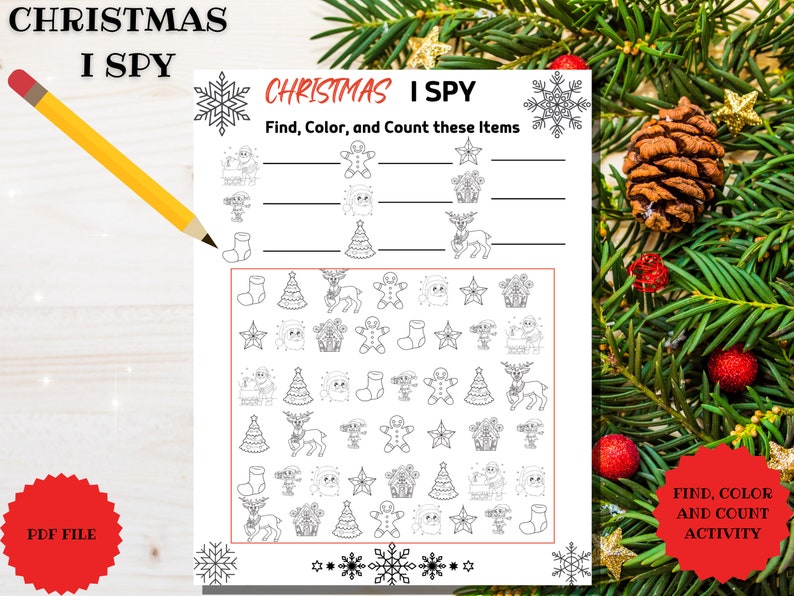 Christmas I Spy Printable Activity, Kid's Christmas Party Game, Busy ...