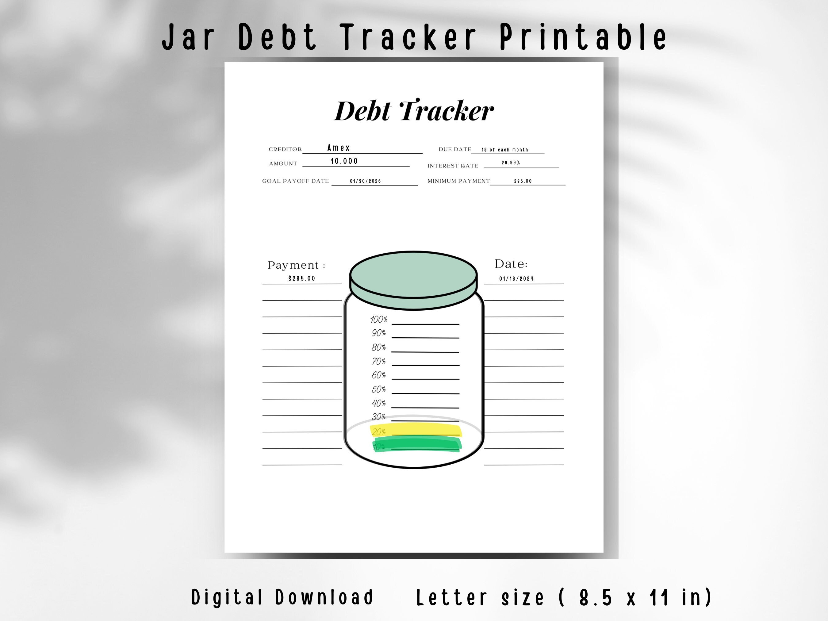 Debt Snowball Budgeting Payments Tracker - Debt Jar, Finance Expenses ...