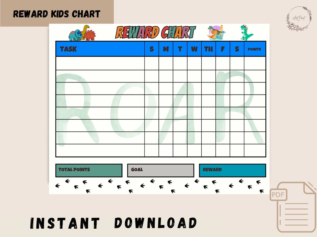 Printable Dinosaur Reward Chart for Kids Behavior Chart - Etsy