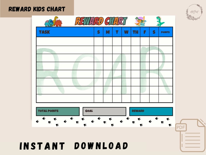 Printable Dinosaur Reward Chart for Kids Behavior Chart - Etsy