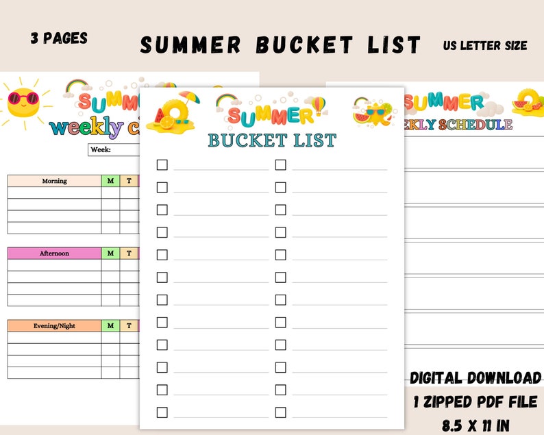 Summer Bucket List Planner Kids' Fun Activities Printable - Etsy