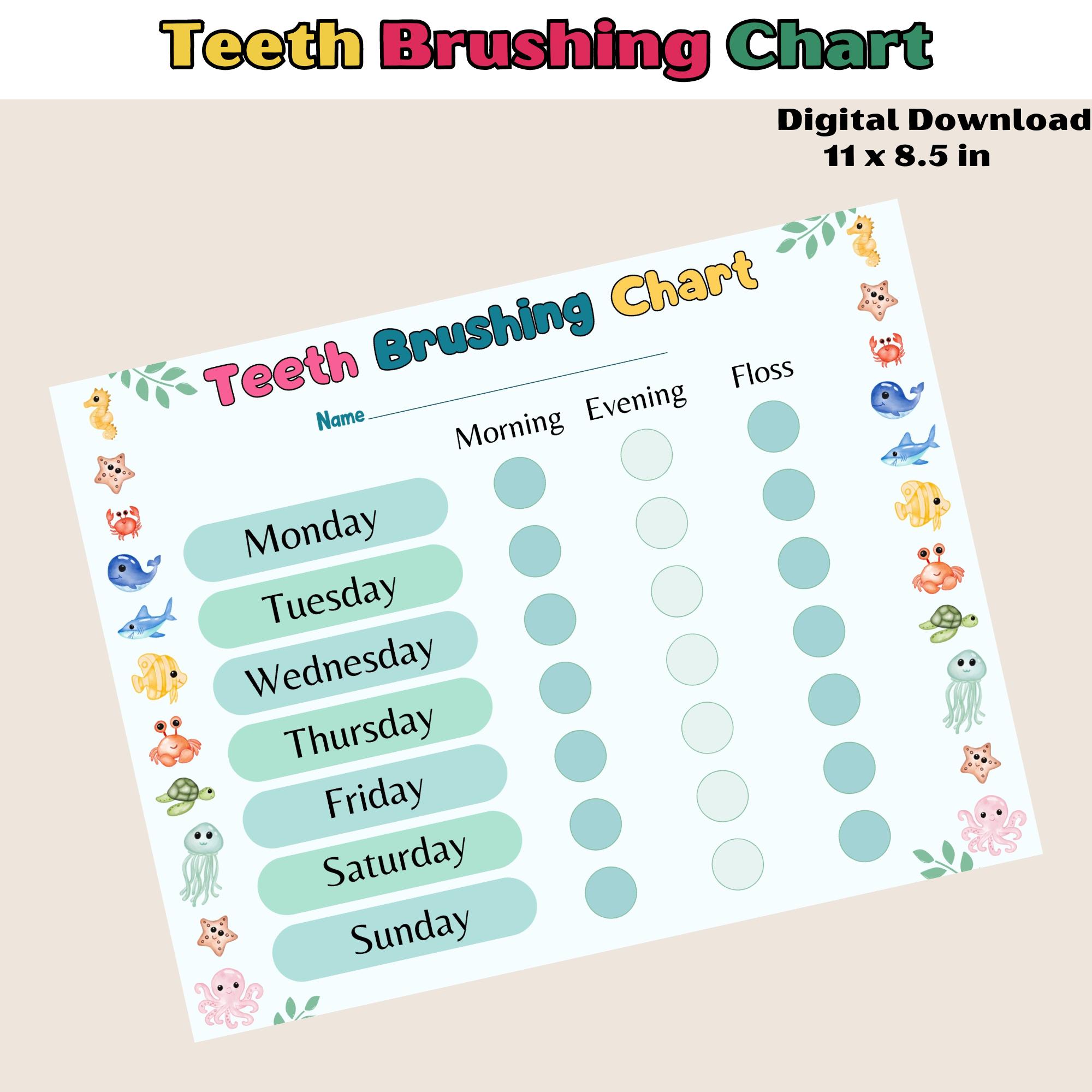 Printable Teeth Brushing Routine for Kids & Toddlers, Chore Chart Kids ...