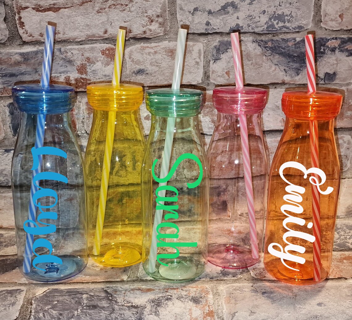 Personalised Kids Milkshake Bottle With Straw Party Favour - Etsy