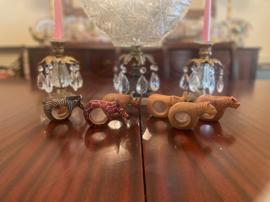 African Wood Carved Animal Napkin Rings Set of 6 - Etsy
