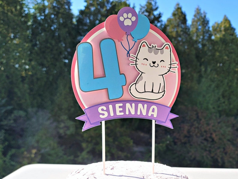 Custom Cat Cake Topper for Kids Kitty Birthday Party, Personalized Name ...