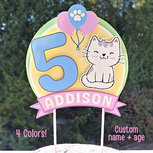 Custom Cat Cake Topper for Kids Kitty Birthday Party, Personalized Name ...