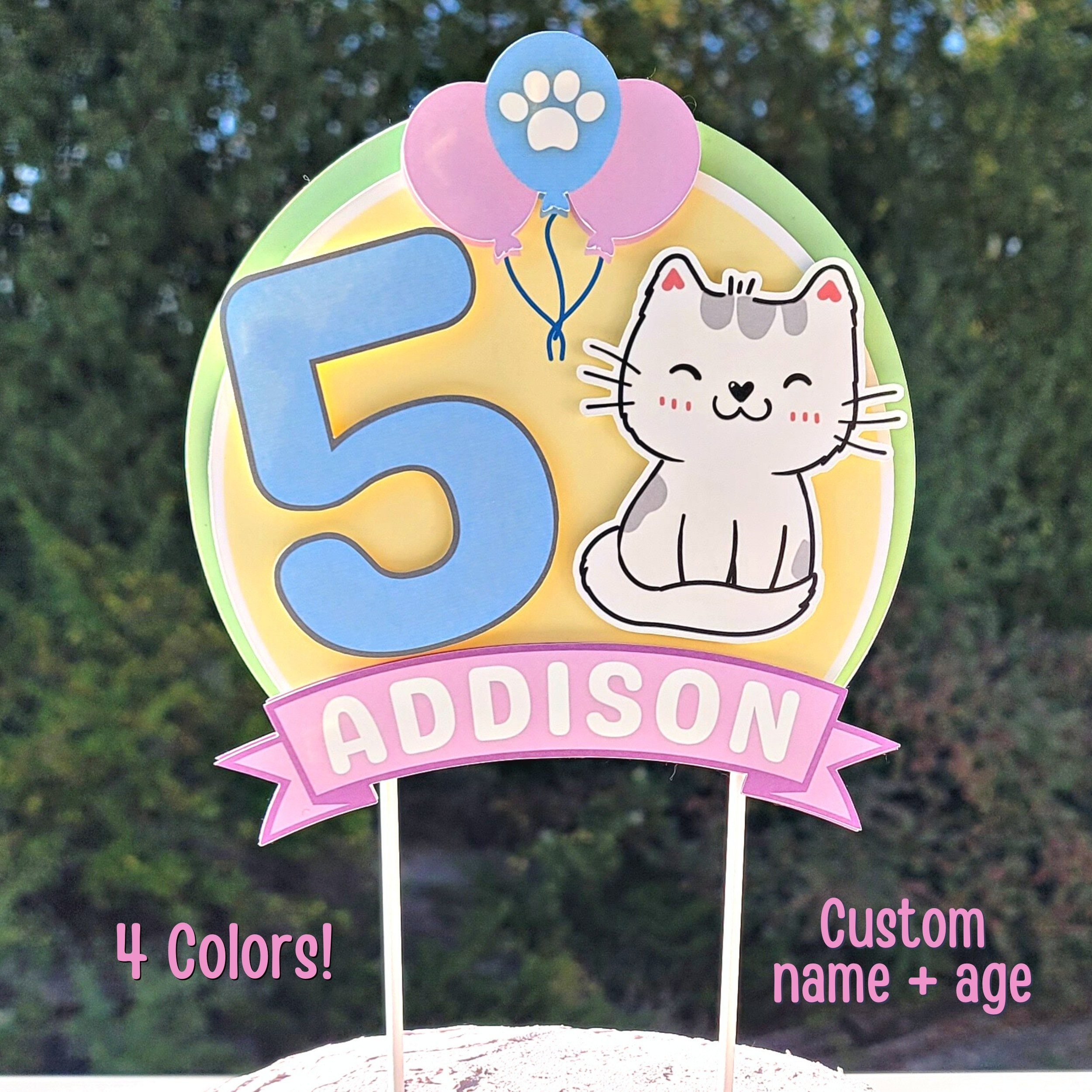 Custom Cat Cake Topper for Kids Kitty Birthday Party, Personalized Name ...