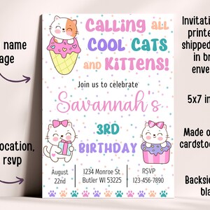 Kitty Cat Birthday Invitation Cat Party Decoration Cat Themed Girl Cat ...