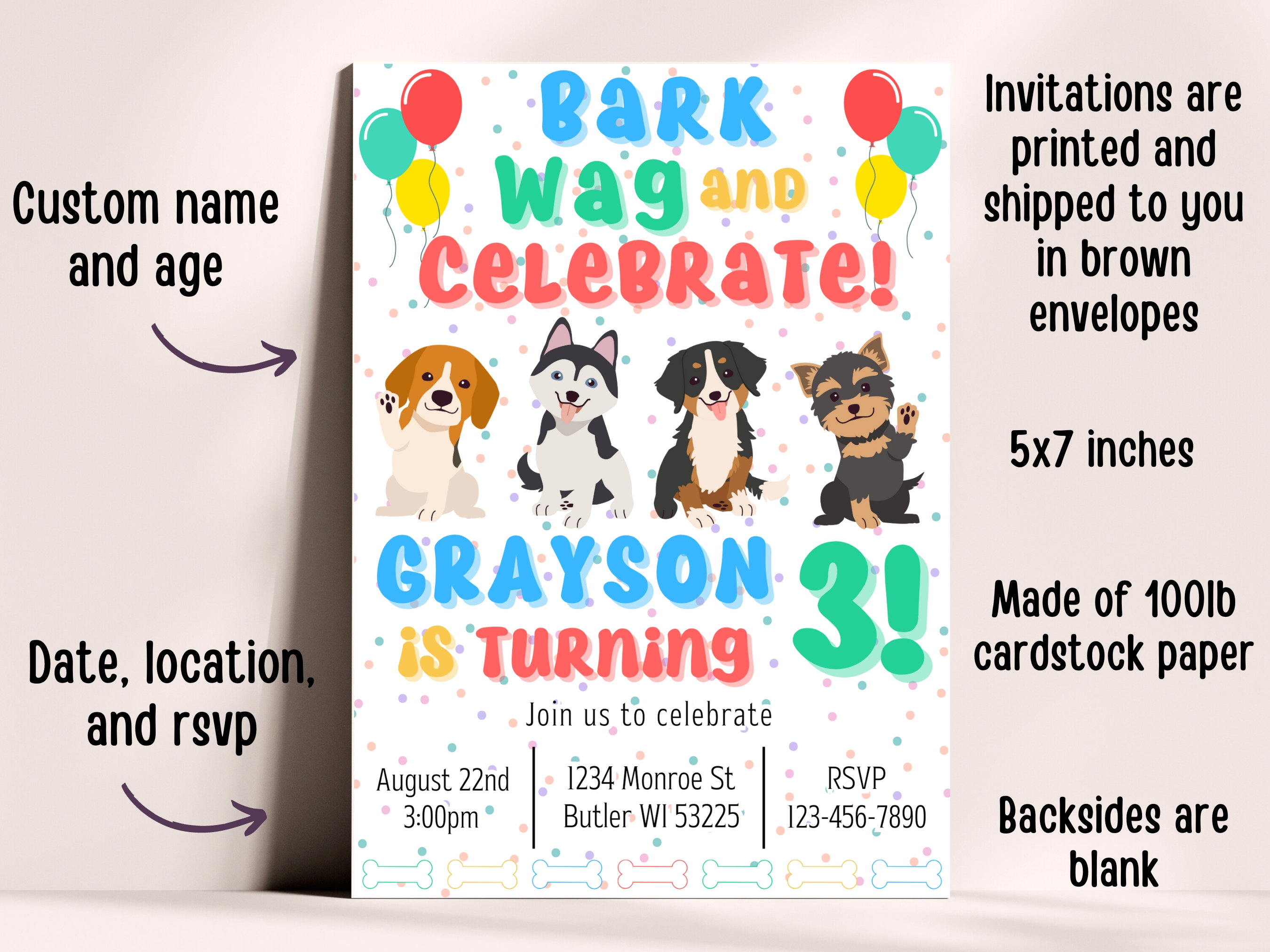 Custom Dog Birthday Party Invitation Puppy Dog Party Decorations Dog ...