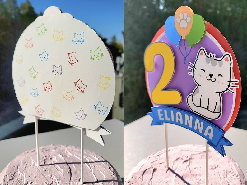 Custom Cat Cake Topper for Kids Kitty Birthday Party, Personalized Name ...
