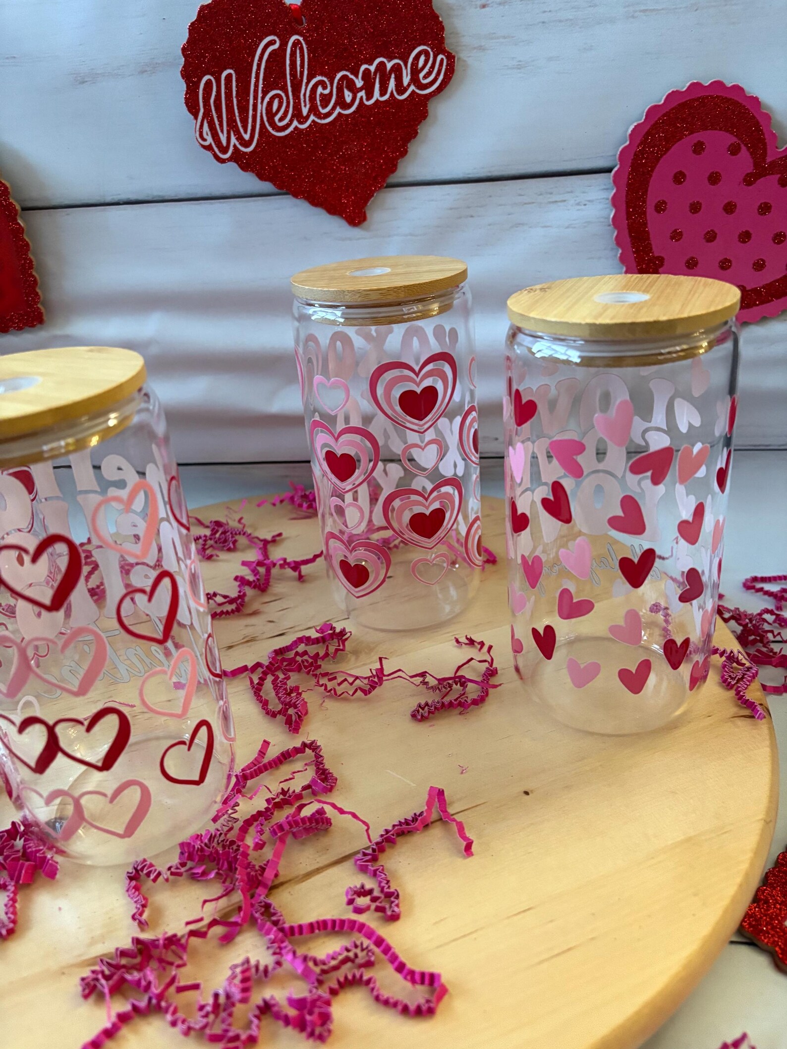 Hearts Glass Iced Coffee Cup, Bamboo Lid (16oz) - Etsy