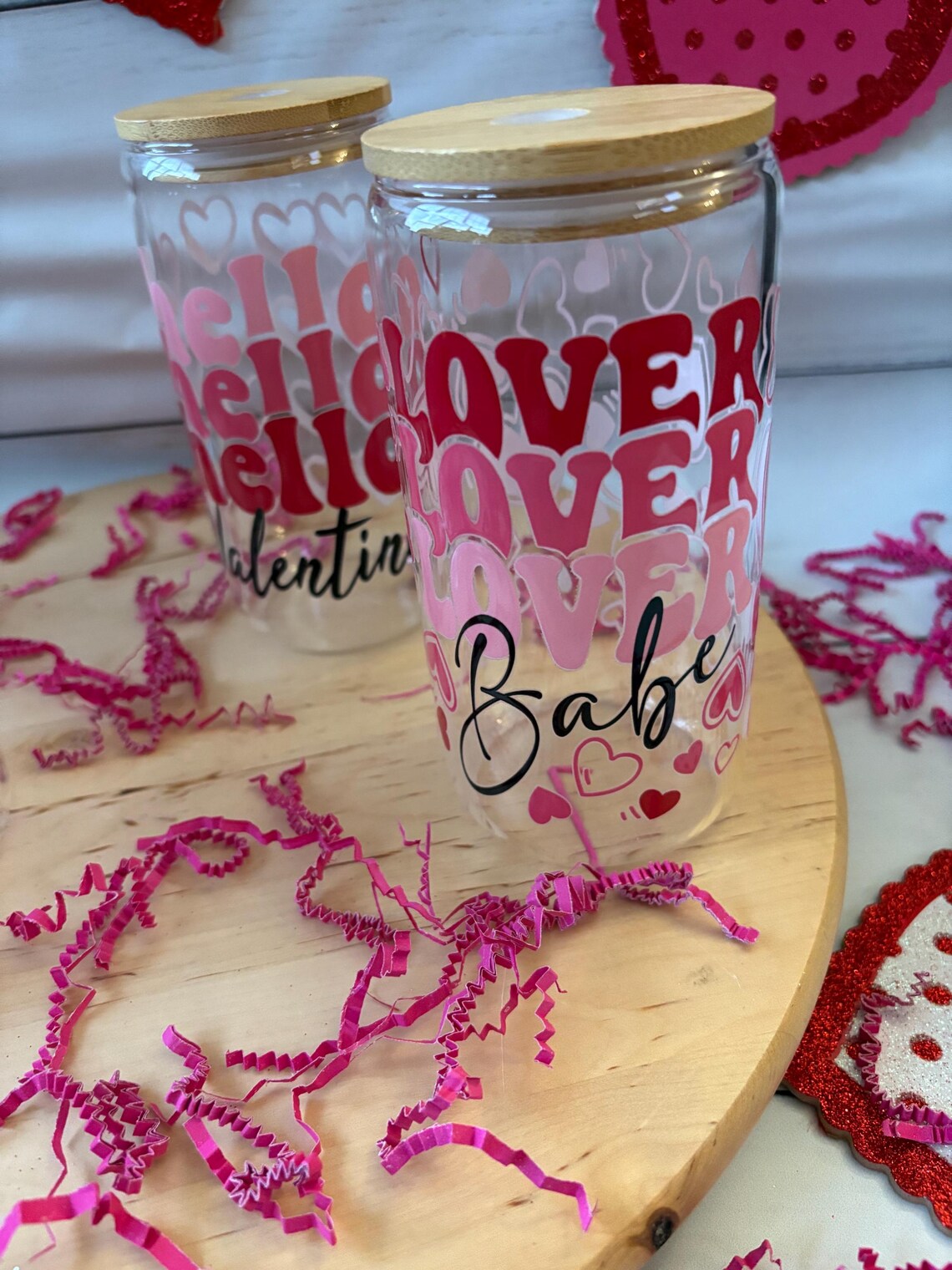 Hearts Glass Iced Coffee Cup, Bamboo Lid (16oz) - Etsy