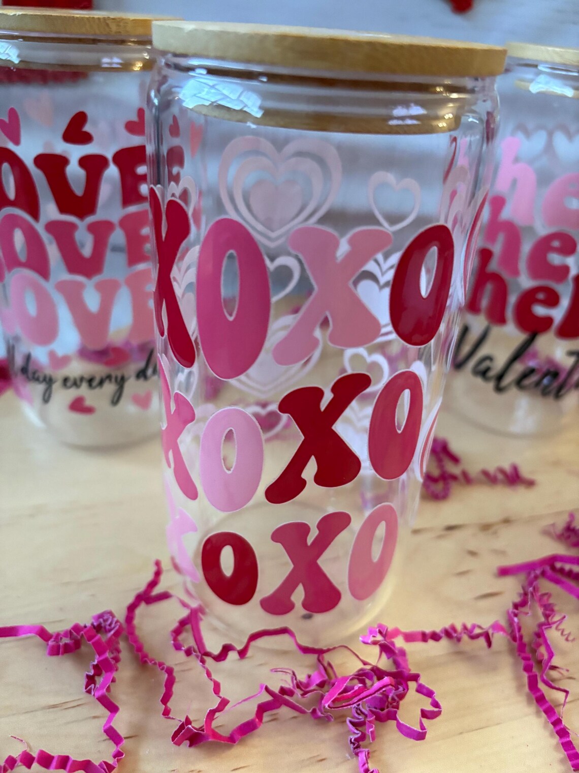 Hearts Glass Iced Coffee Cup, Bamboo Lid (16oz) - Etsy