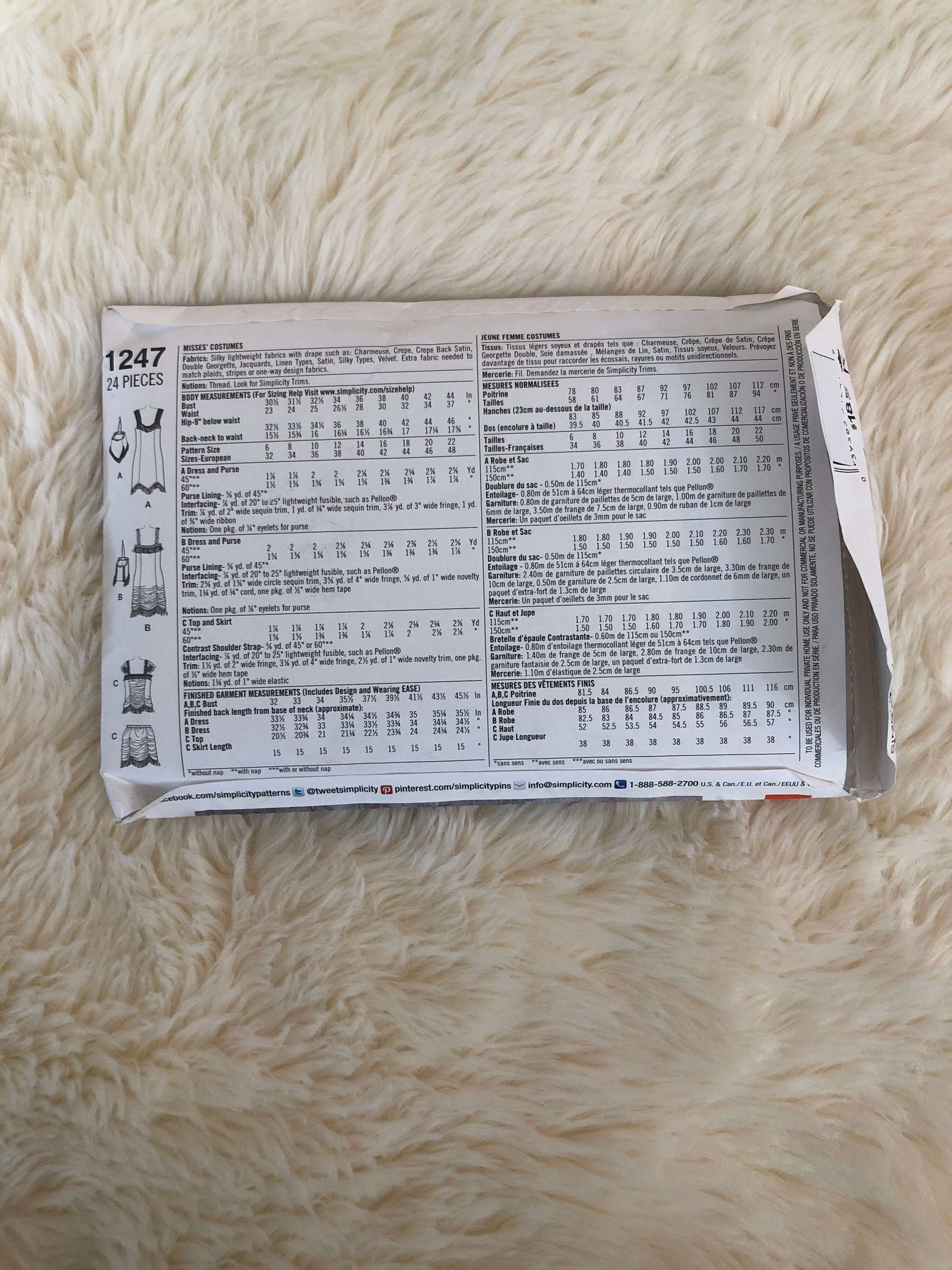 Simplicity 20s Flapper Costume Pattern 1247 Size 6-12 - Etsy