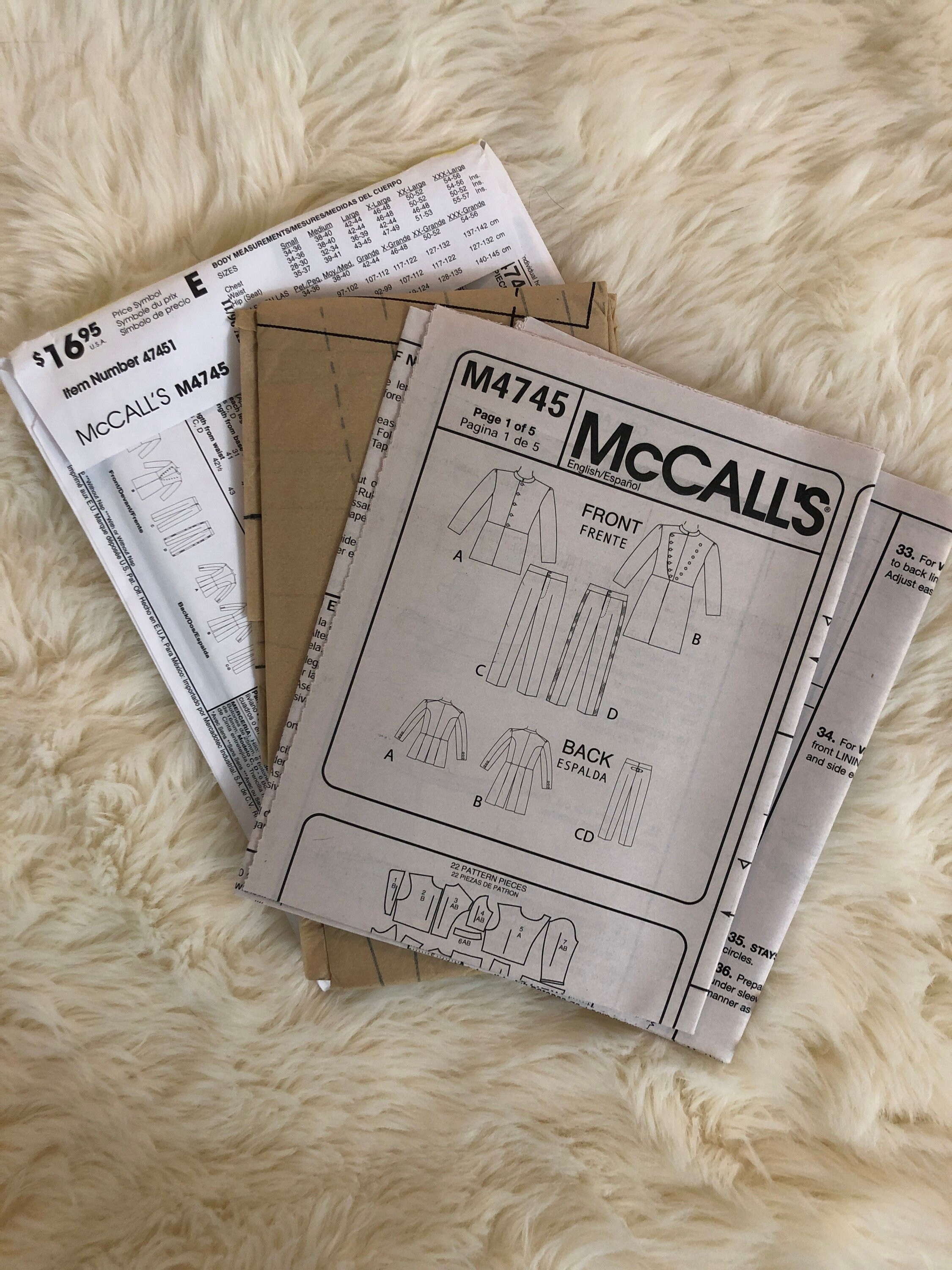 Men’s Civil War Era Coat and Trousers Mccall’s Sewing Pattern M4745 ...