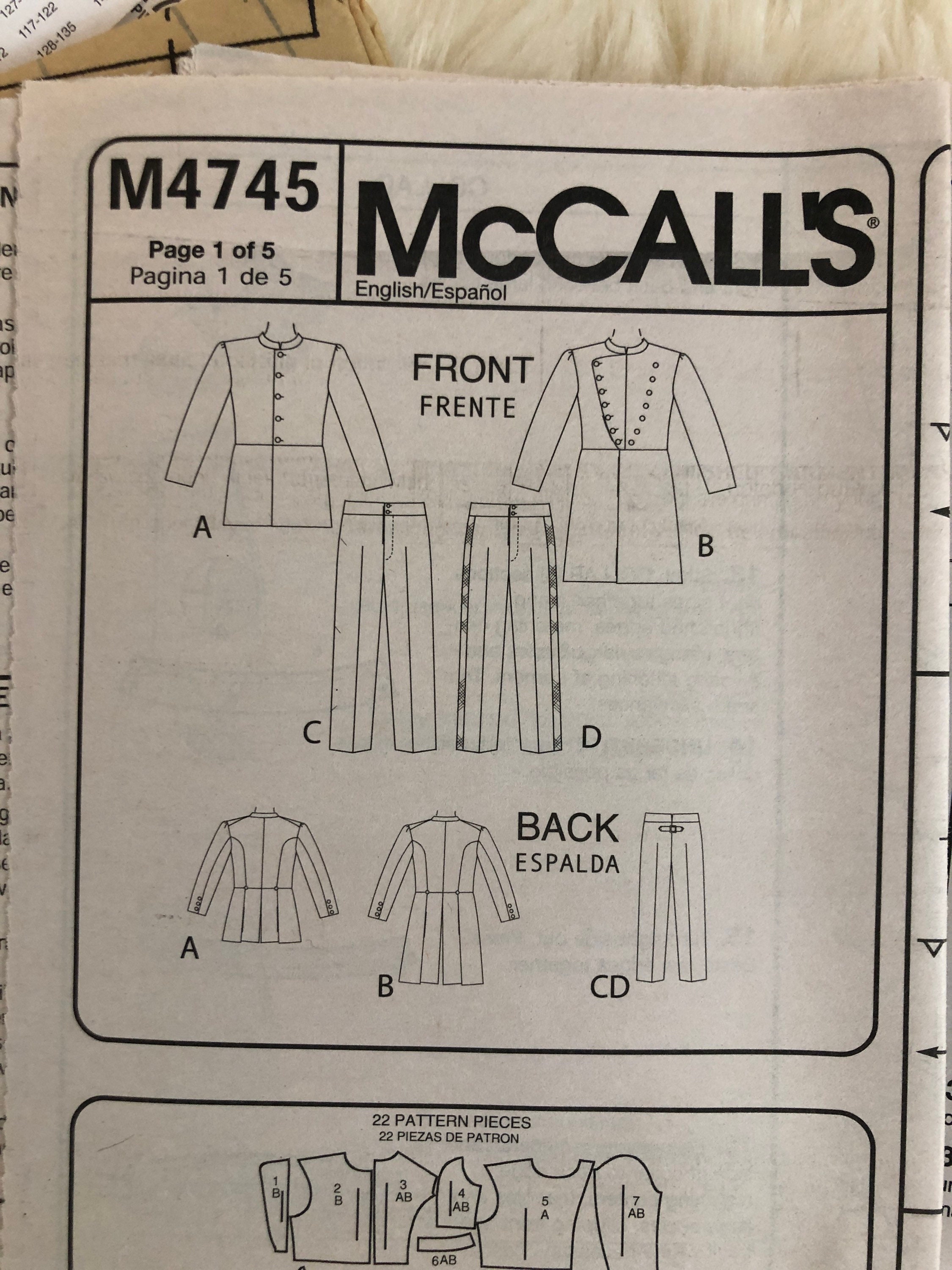 Men’s Civil War Era Coat and Trousers Mccall’s Sewing Pattern M4745 ...