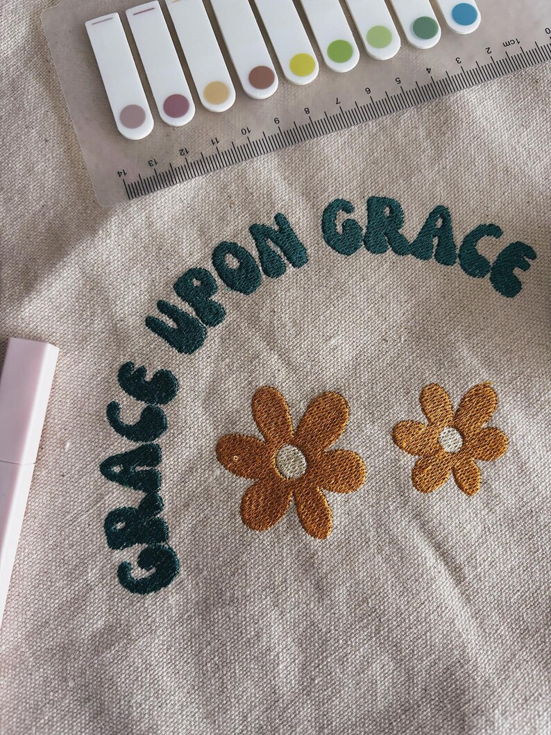 Grace Upon Grace Embroidered Tote Bag Custom Color Bible Christian Gift ...