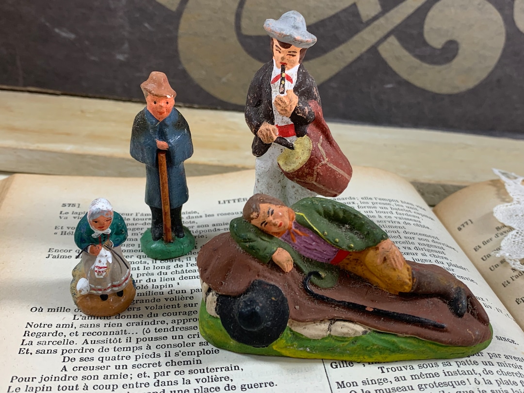 4 Vintage Santon Clay Figures - Earthenware Figurines - Set of 4 Santon ...
