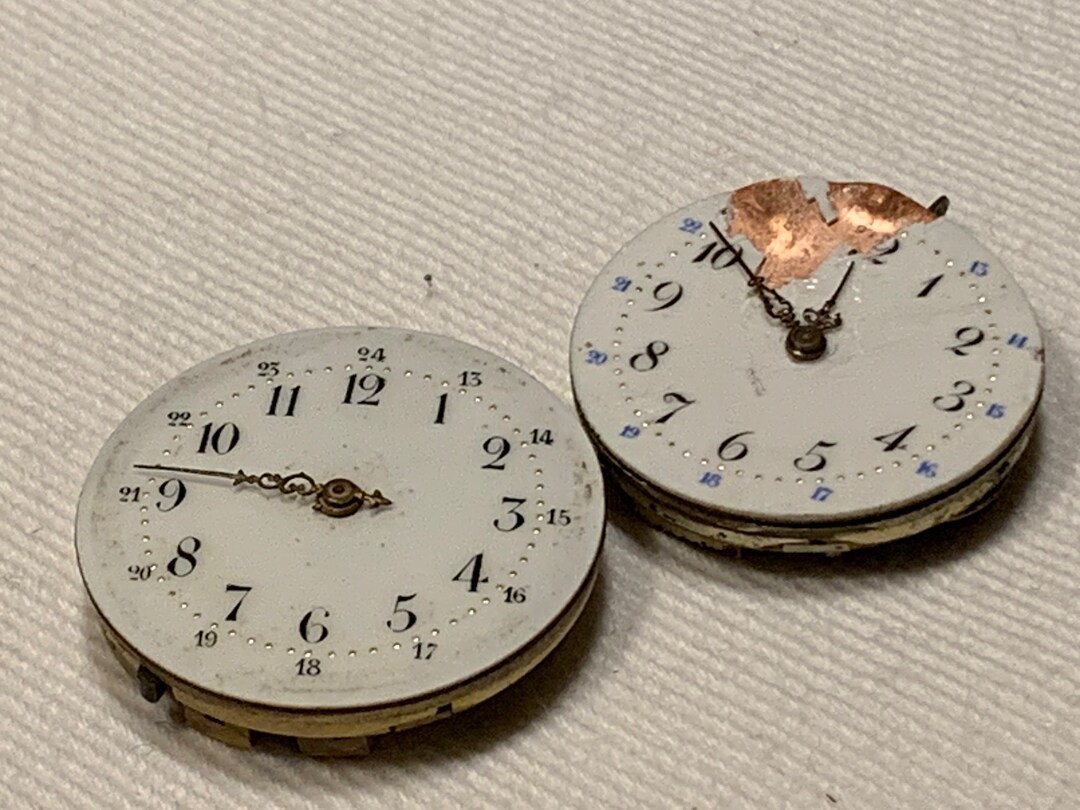 Set of 2 Antique Enamel Watch Dials/movement Plates - Watch Parts ...