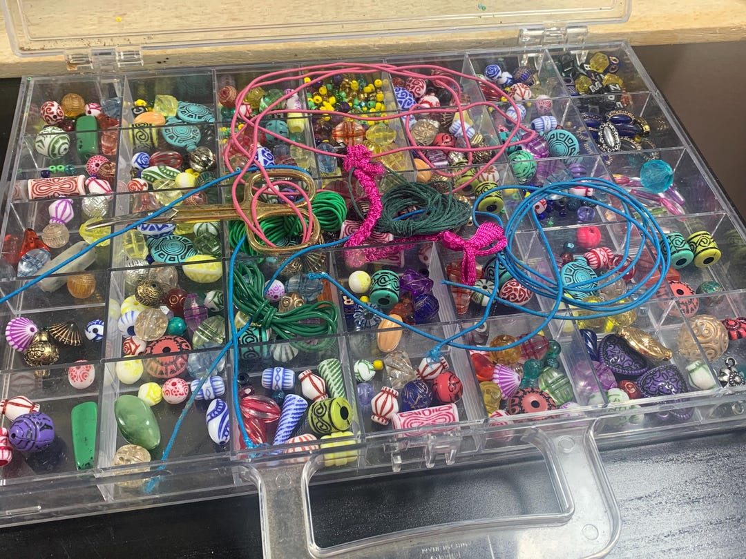 Box Full of Beads and Jewelry Materials – Colorful Mix With Cords and ...