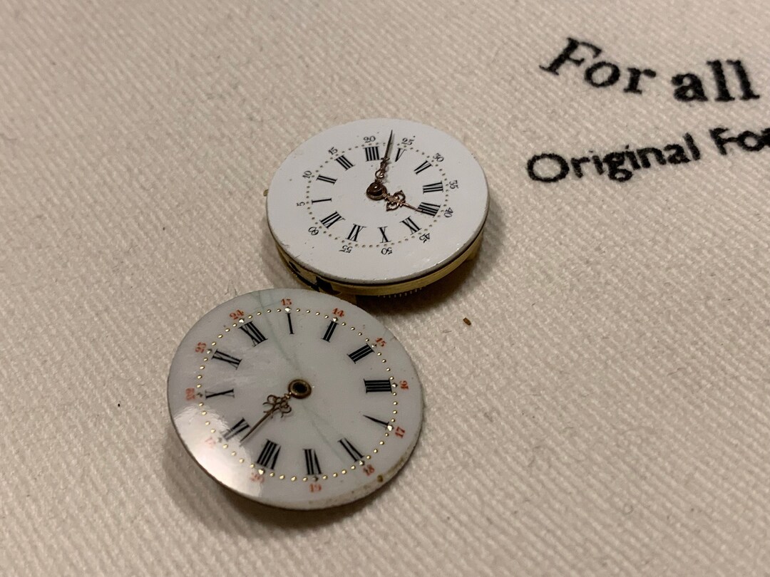 Set of 2 Antique Enamel Watch Dial/movement Plate Watch Parts Rural ...