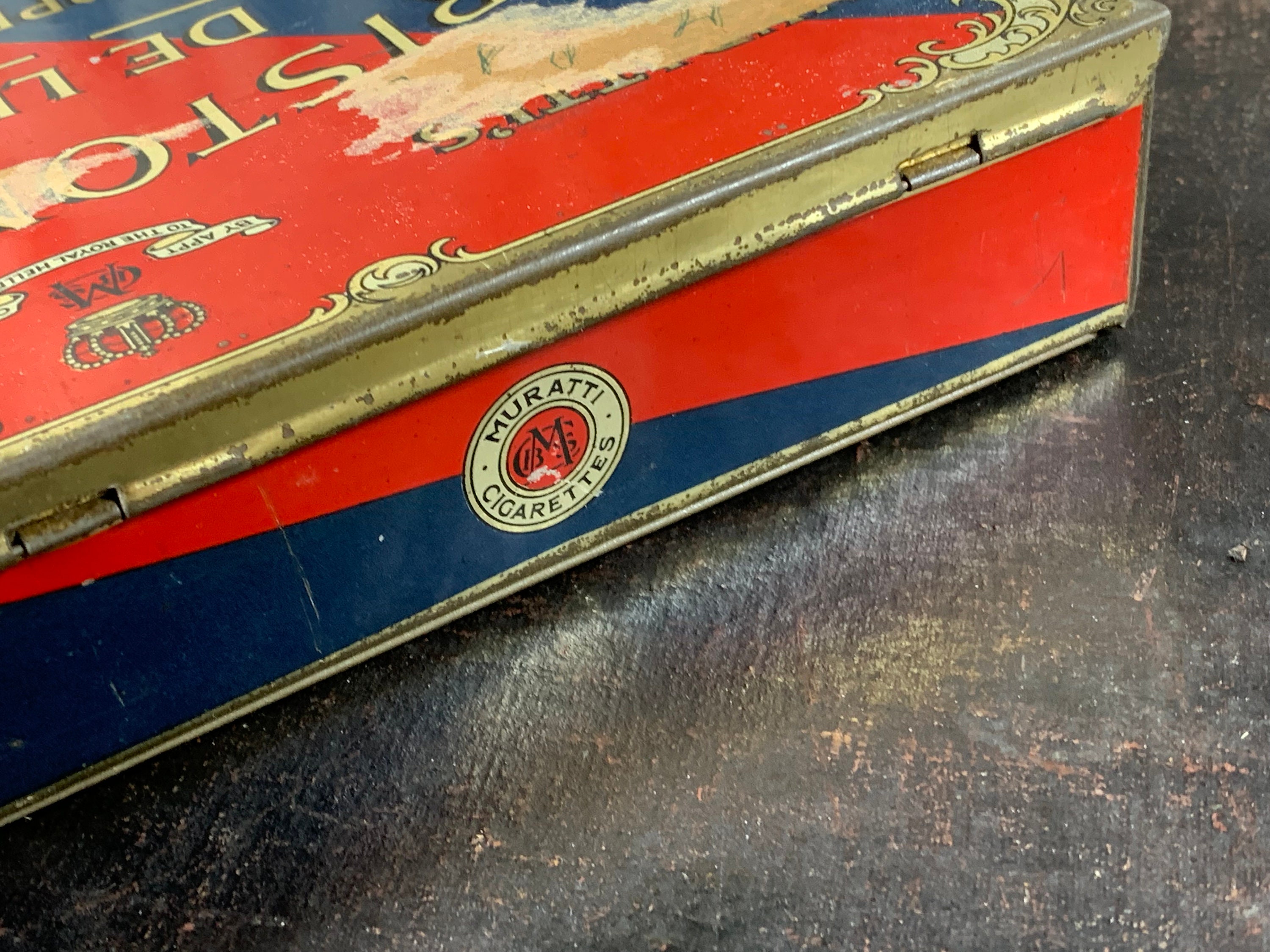 Rectangular Red-blue Cigarette Tin, Hinged Lid, Cigarette Tin Ariston ...
