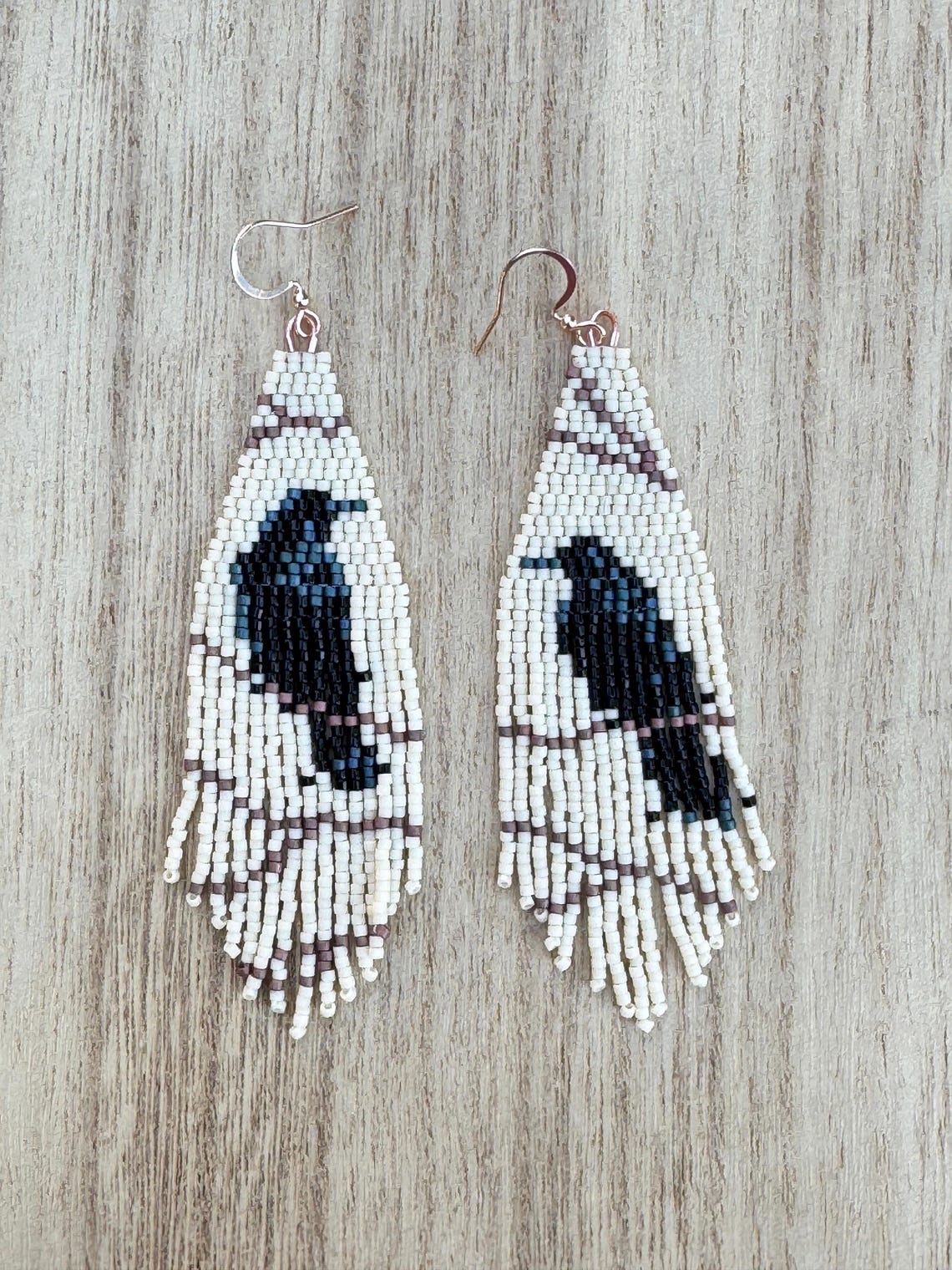 Raven Beaded Fringe Earrings - Gothic Hand Beaded Statement Jewelry - Etsy
