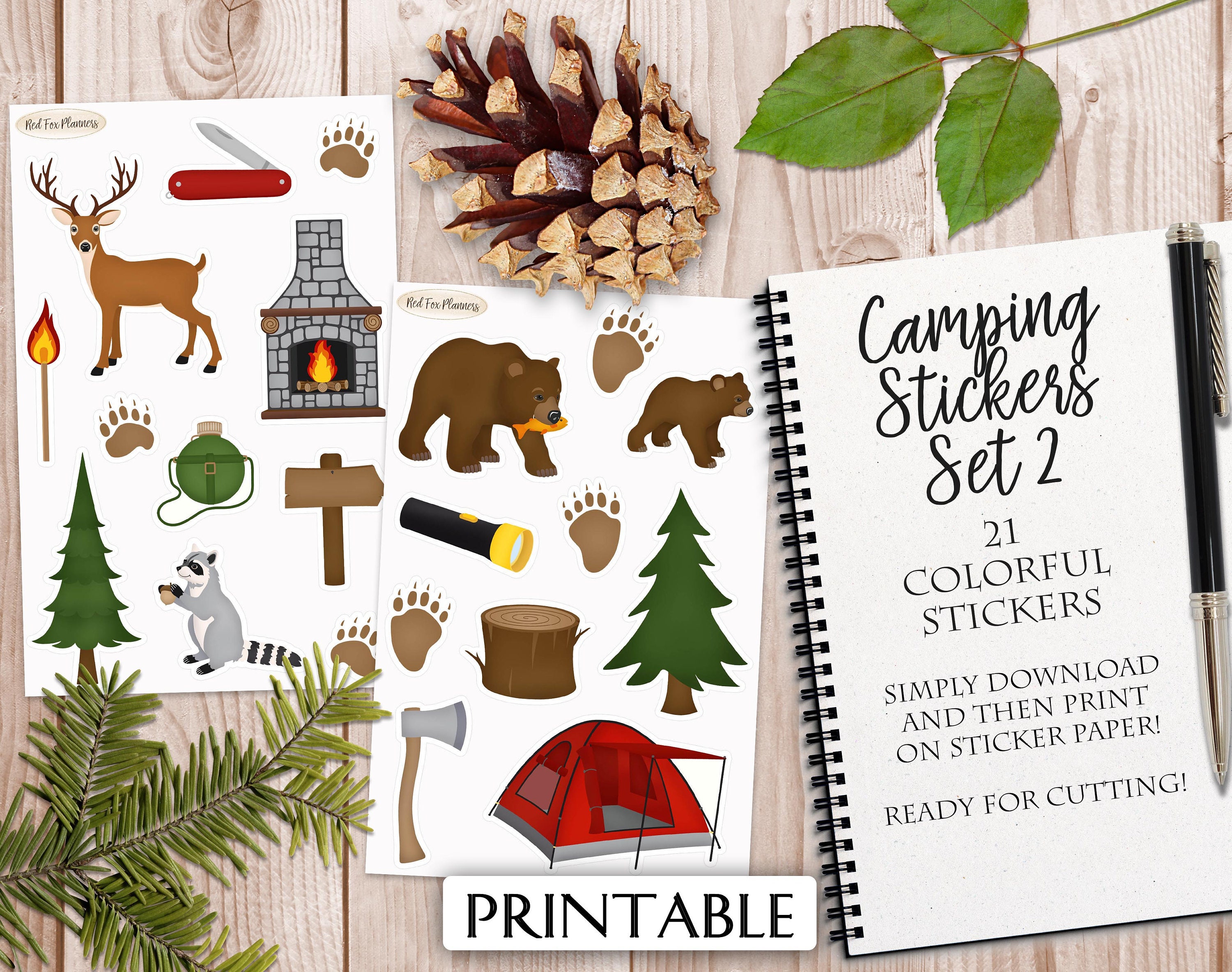 CAMPING Stickers (set #2) 21 Digital Printable Stickers, Instant ...
