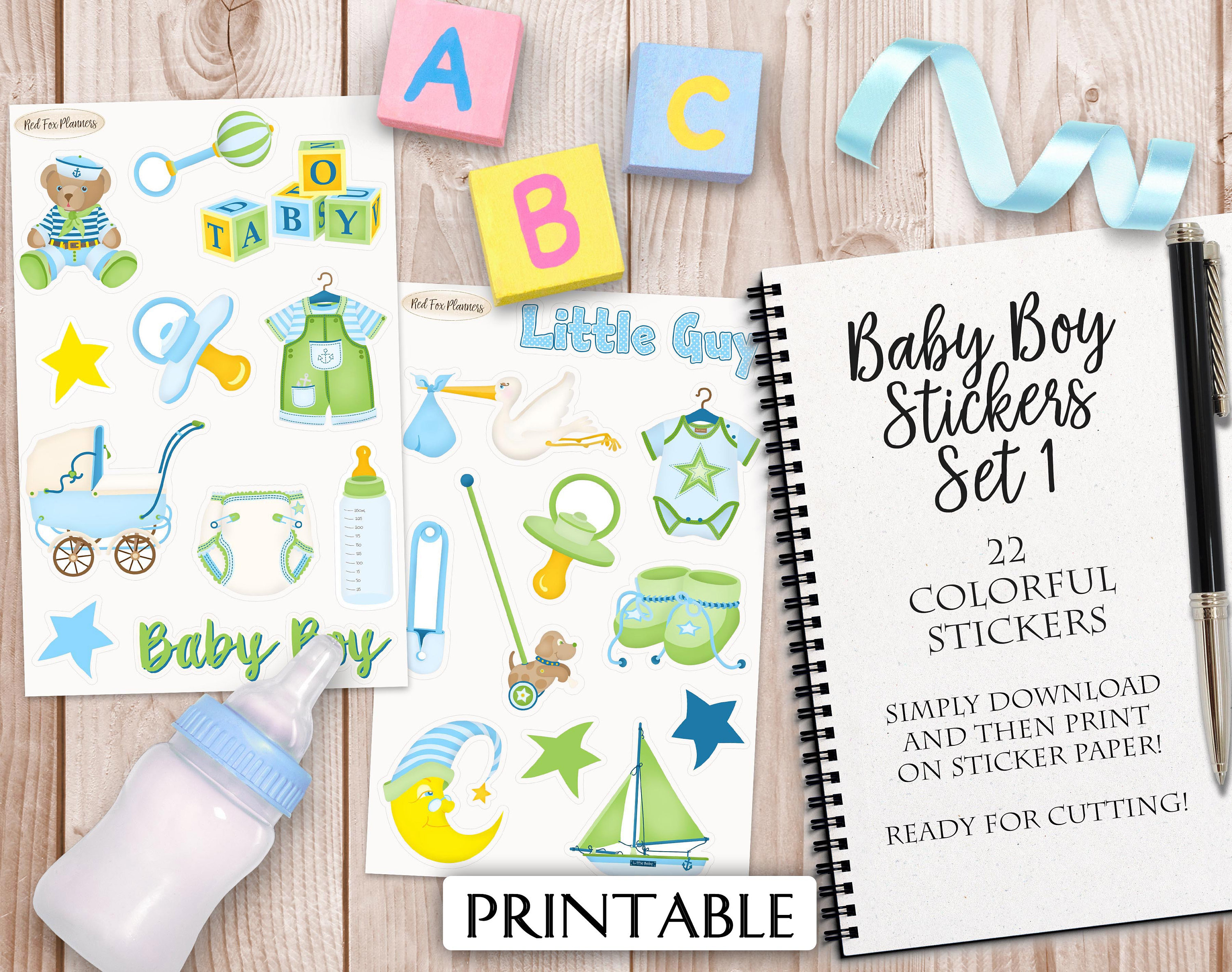 BABY BOY Stickers (set #1) 22 Digital Printable Stickers, Instant ...