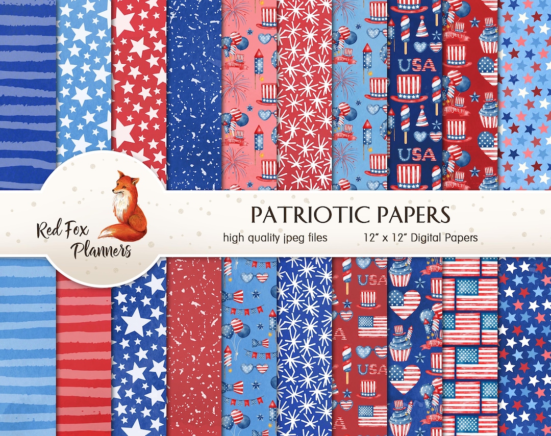 PATRIOTIC Digital Paper Pack, 20 Quantity, July 4th, Independence Day ...