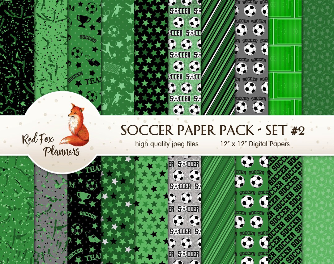 SOCCER Set #2 Digital Paper Pack, 20 Quantity, Grass Field, Ball ...