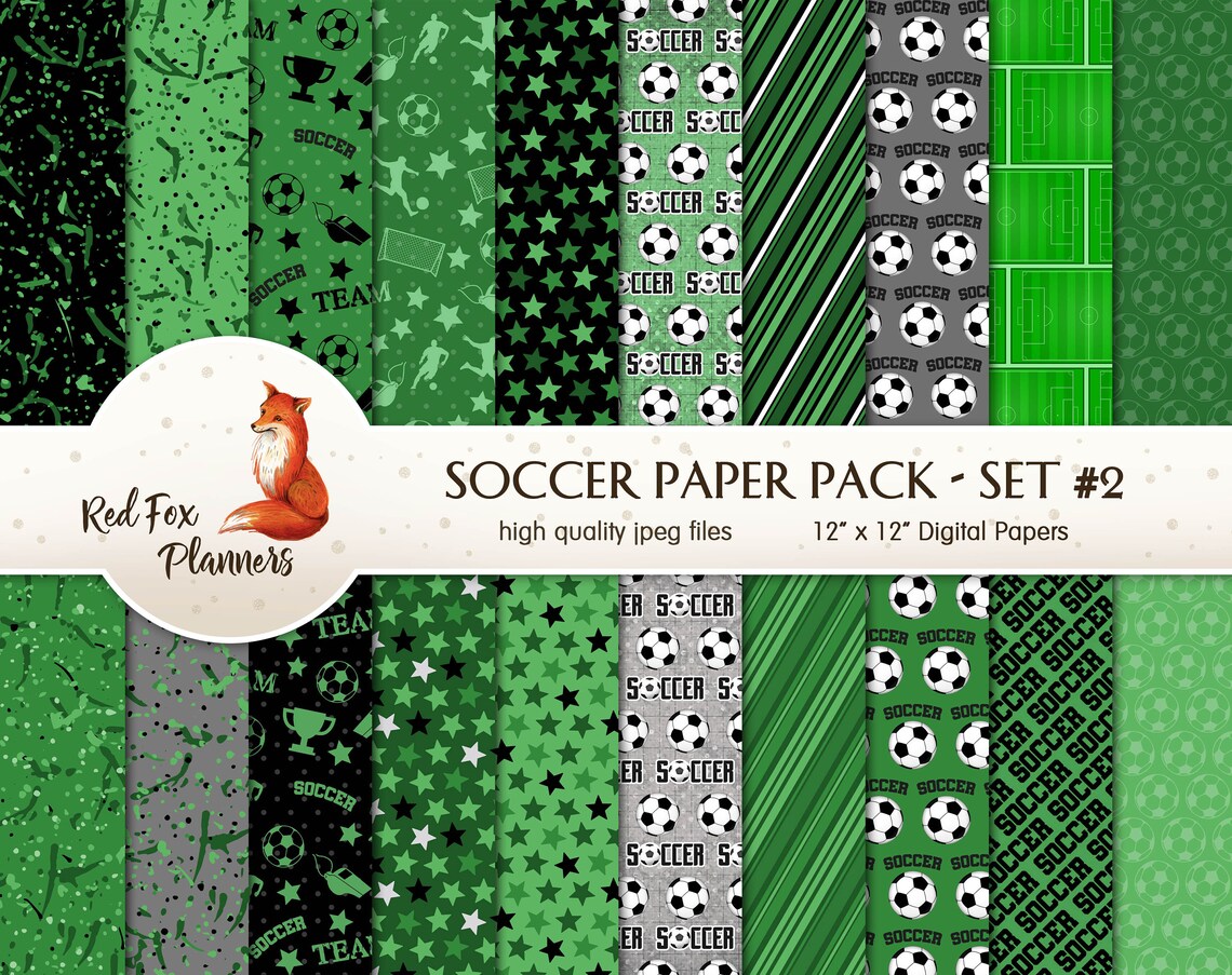 SOCCER Set #2 Digital Paper Pack, 20 Quantity, Grass Field, Ball ...